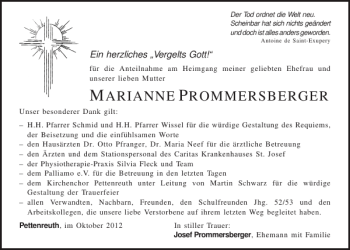 Traueranzeigen von Marianne Prommersberger | Mittelbayerische Trauer