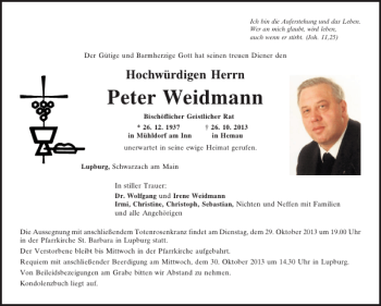 Traueranzeigen von Peter Weidmann | Mittelbayerische Trauer