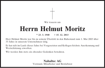 Traueranzeigen von Helmut Moritz | Mittelbayerische Trauer