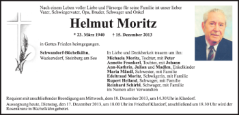 Traueranzeigen von Schwandorf-Büchelkühn Helmut Moritz ...