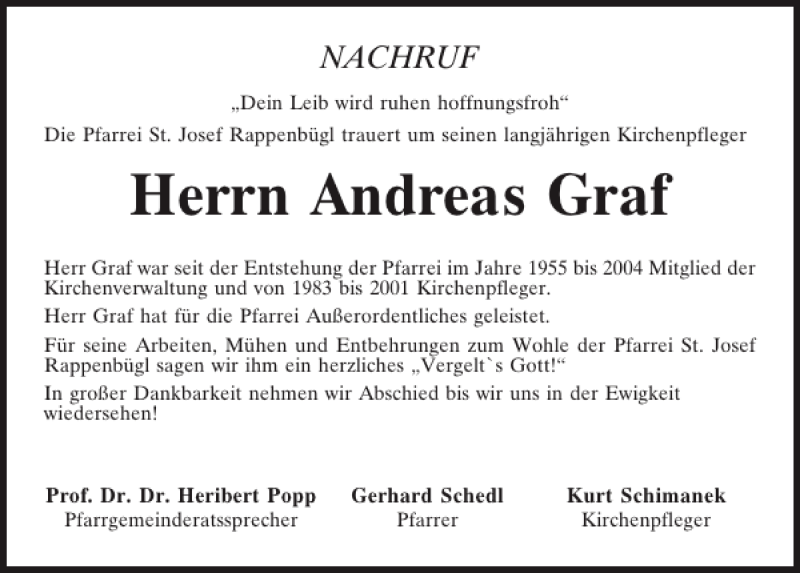 Traueranzeigen von Andreas Graf | Mittelbayerische Trauer