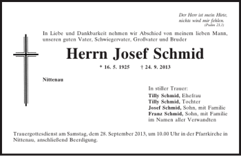 Traueranzeigen von Josef Schmid | Mittelbayerische Trauer
