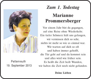 Traueranzeigen von Marianne Prommersberger | Mittelbayerische Trauer