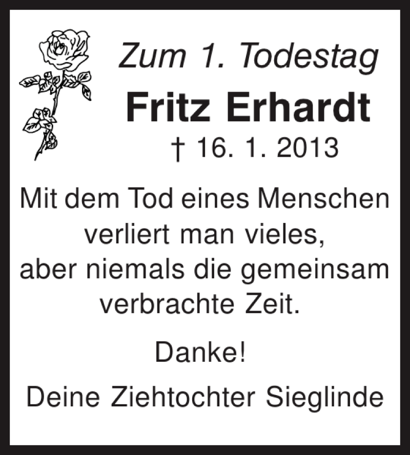 Traueranzeigen von Fritz Erhardt | Mittelbayerische Trauer