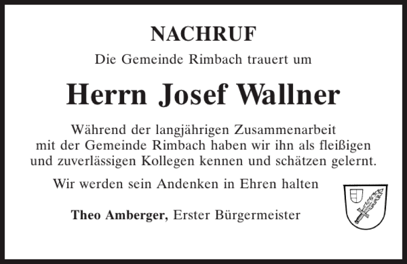 Traueranzeigen von Josef Wallner | Mittelbayerische Trauer