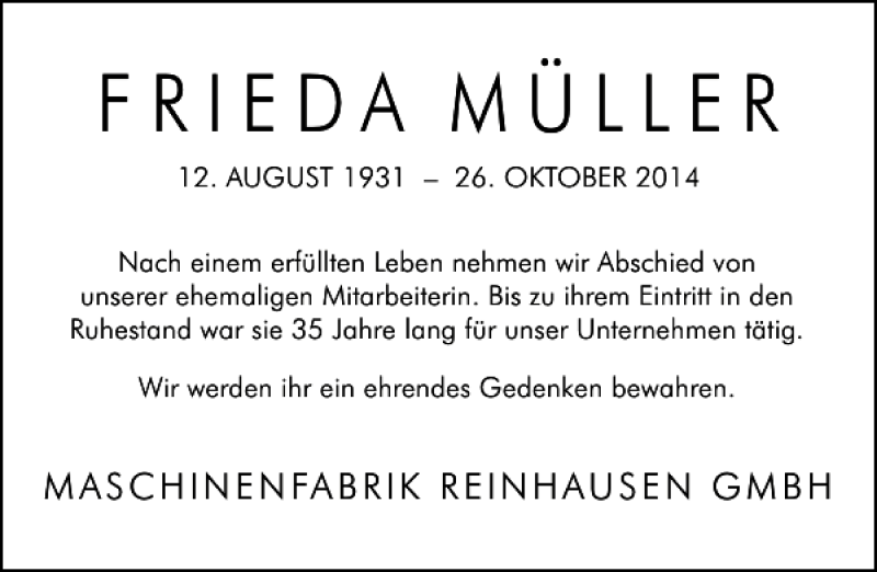 Traueranzeigen von Frieda Müller | Mittelbayerische Trauer