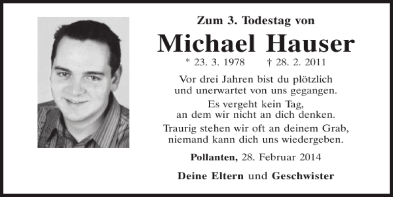 Traueranzeigen von Michael Hauser | Mittelbayerische Trauer