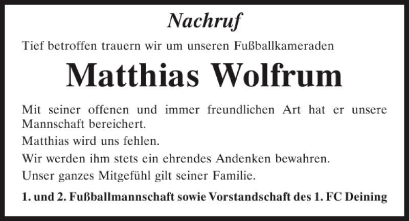 Traueranzeigen von Matthias Wolfrum | Mittelbayerische Trauer