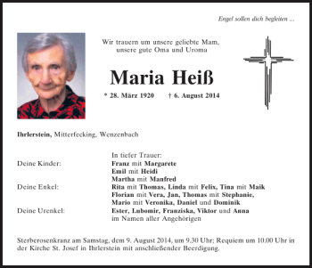 Traueranzeigen von Maria Heiß | Mittelbayerische Trauer