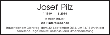 Traueranzeigen von Josef Pilz | Mittelbayerische Trauer