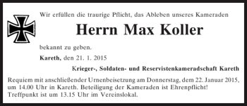 Traueranzeigen von Max Koller | Mittelbayerische Trauer