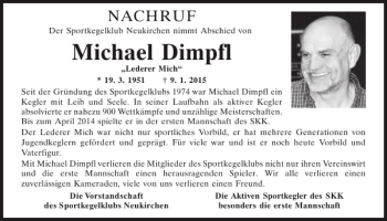 Traueranzeigen von Michael Dimpfl | Mittelbayerische Trauer