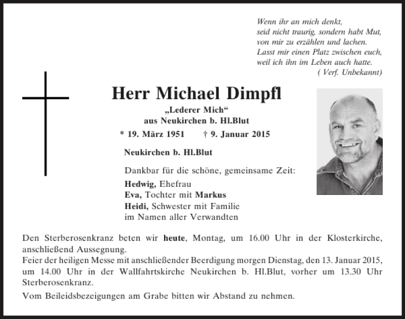 Traueranzeigen von Neukirchen b. Hl. Blut Michael Dimpfl ...