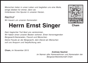 Traueranzeigen von Ernst Singer | Mittelbayerische Trauer