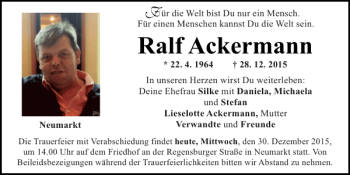 Traueranzeigen von Ralf Ackermann | Mittelbayerische Trauer