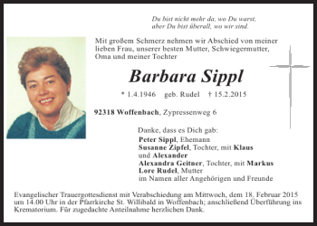Traueranzeigen von Barbara Sippl | Mittelbayerische Trauer