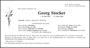 Traueranzeigen von Georg Stocker | Mittelbayerische Trauer