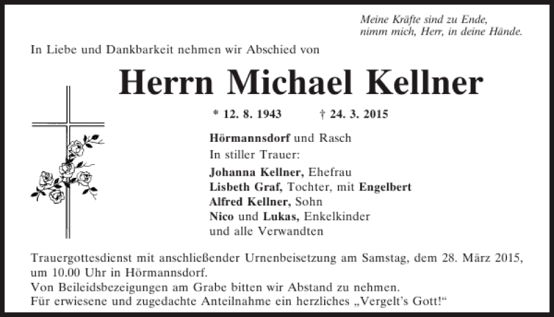 Traueranzeigen von Michael Kellner | Mittelbayerische Trauer