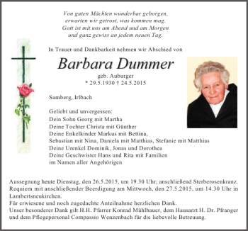 Traueranzeigen von Barbara Dummer | Mittelbayerische Trauer