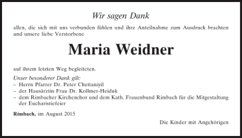 Traueranzeigen von Maria Weidner | Mittelbayerische Trauer