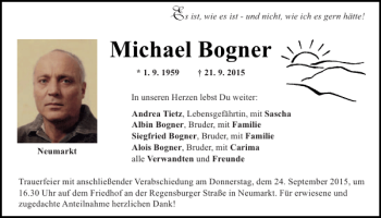 Traueranzeigen von Michael Bogner | Mittelbayerische Trauer