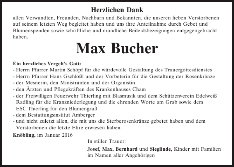 Traueranzeigen von Max Bucher | Mittelbayerische Trauer