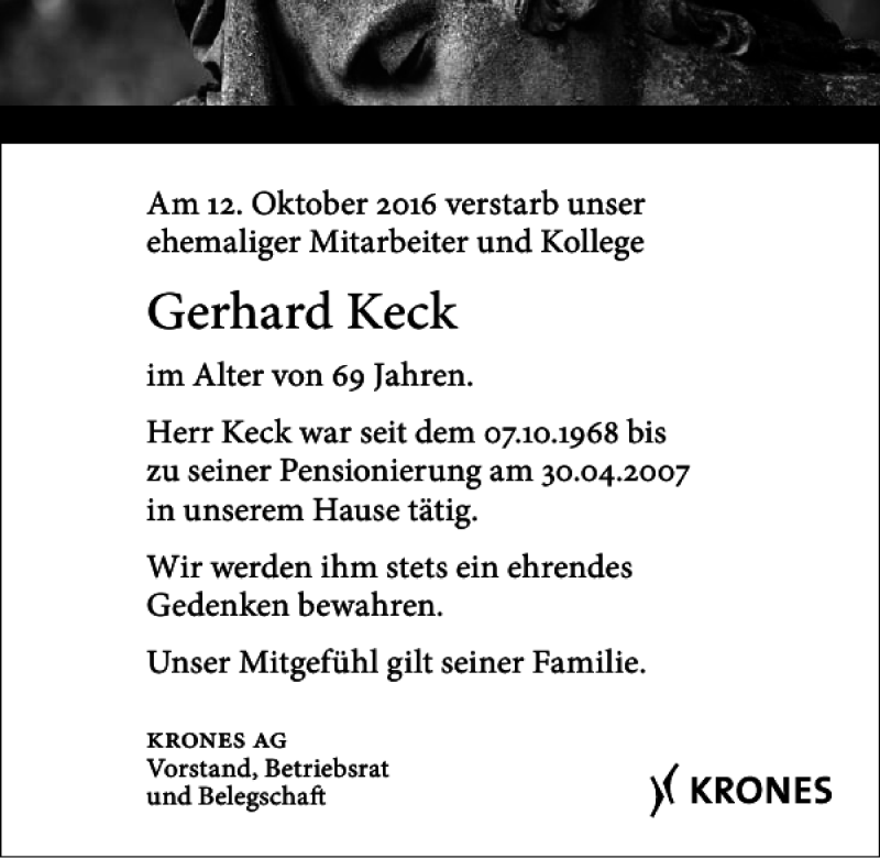 Traueranzeigen von Gerhard Keck | Mittelbayerische Trauer