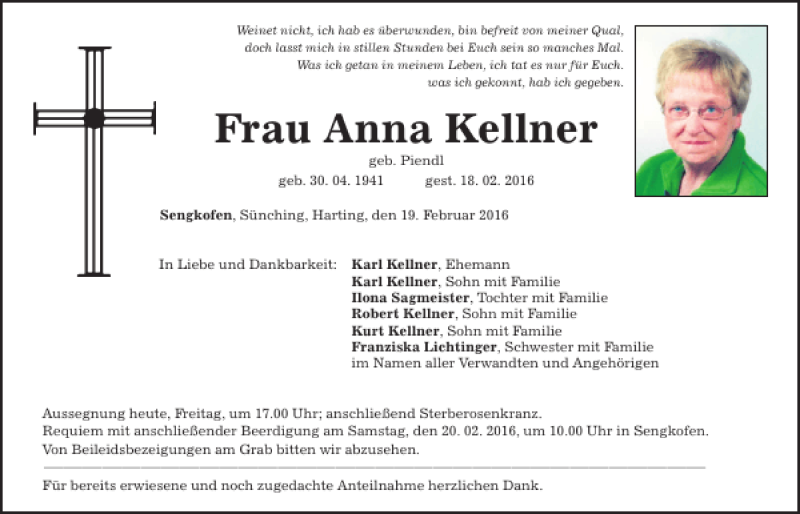Traueranzeigen von Anna Kellner | Mittelbayerische Trauer