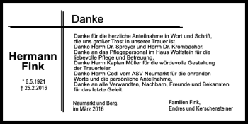 Traueranzeigen von Hermann Fink | Mittelbayerische Trauer