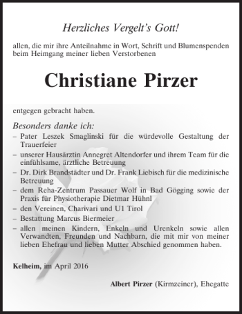 Traueranzeigen von Christiane Pirzer | Mittelbayerische Trauer