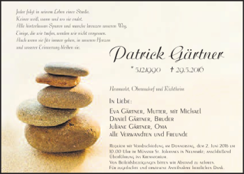 Traueranzeigen von Patrick Gärtner | Mittelbayerische Trauer