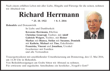 Traueranzeigen von Richard Herrmann | Mittelbayerische Trauer