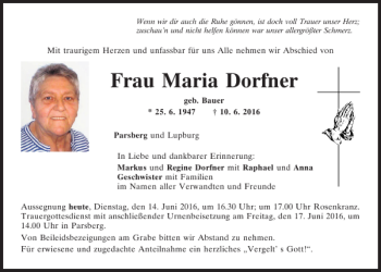 Traueranzeigen von Maria Dorfner | Mittelbayerische Trauer