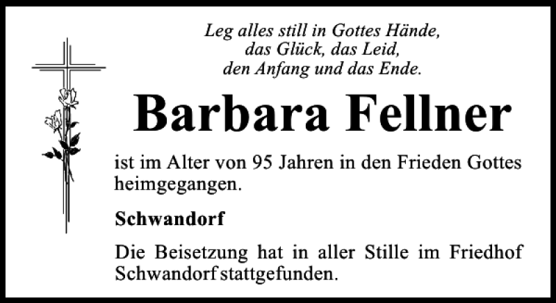 Traueranzeigen von Barbara Fellner | Mittelbayerische Trauer