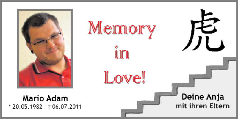 Traueranzeigen von Mario Adam | Mittelbayerische Trauer