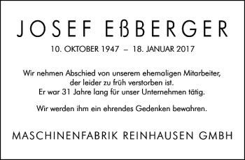 Traueranzeigen von Josef Eßberger | Mittelbayerische Trauer