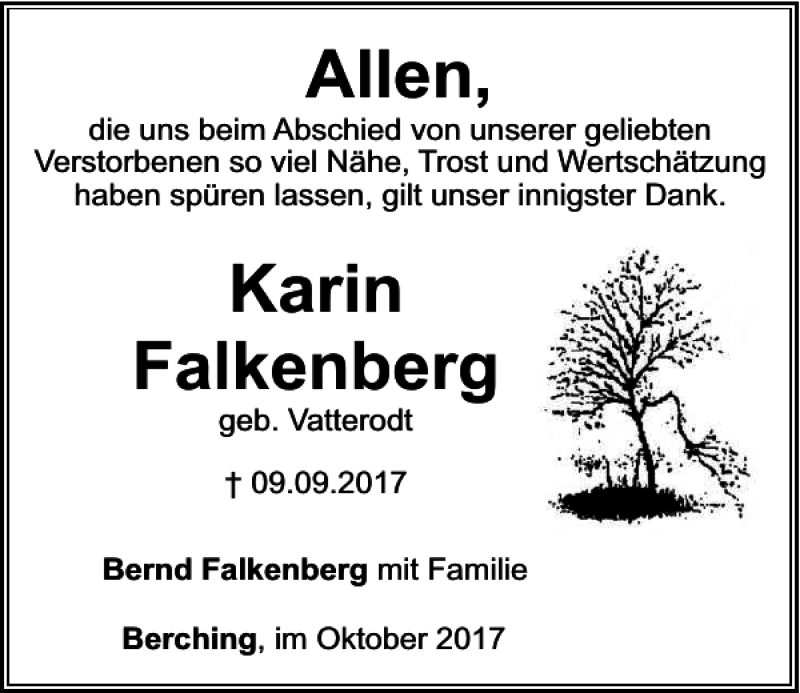 Traueranzeigen von Karin Falkenberg | Mittelbayerische Trauer