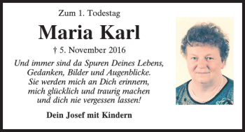 Traueranzeigen von Maria Karl | Mittelbayerische Trauer