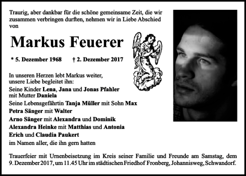 Traueranzeigen von Markus Feuerer | Mittelbayerische Trauer
