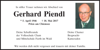 Traueranzeigen von Gerhard Piendl | Mittelbayerische Trauer