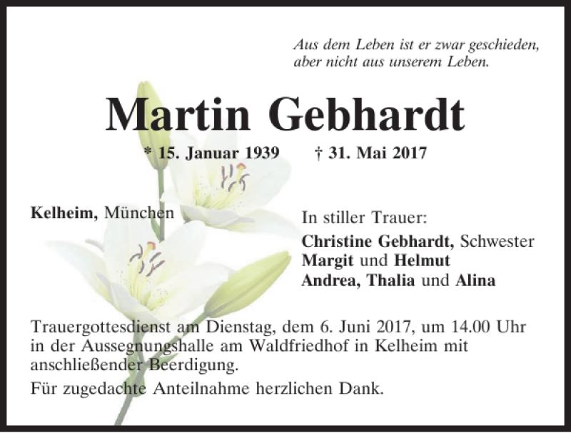 Traueranzeigen von Martin Gebhardt | Mittelbayerische Trauer