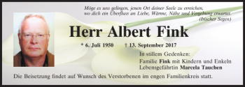 Traueranzeigen von Albert Fink | Mittelbayerische Trauer