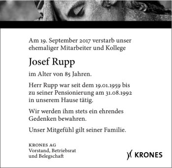 Traueranzeigen von Josef Rupp | Mittelbayerische Trauer