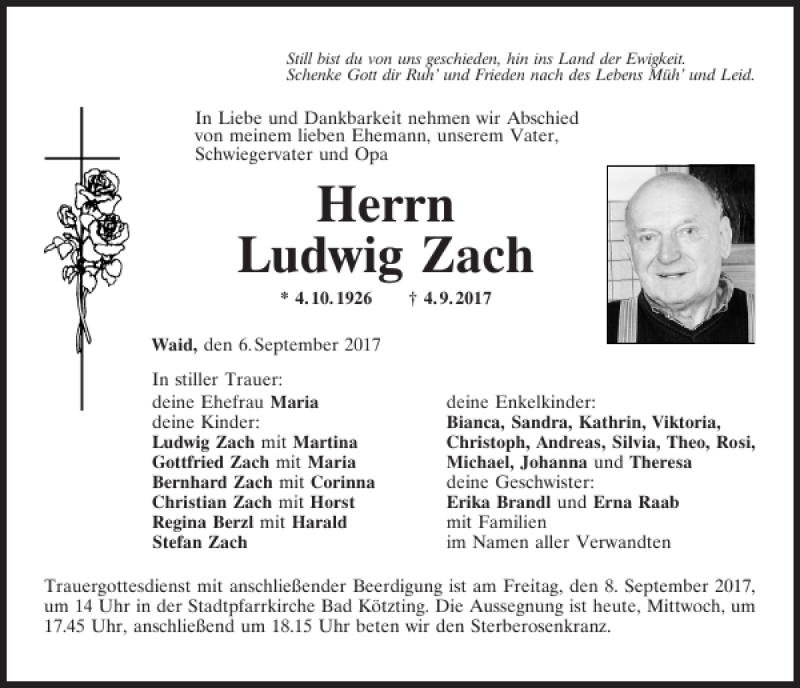 Traueranzeigen von Ludwig Zach | Mittelbayerische Trauer