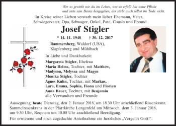 Traueranzeigen von Josef Stigler | Mittelbayerische Trauer