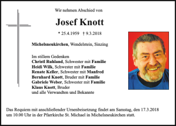 Traueranzeigen von Josef Knott | Mittelbayerische Trauer