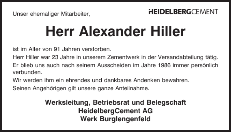 Traueranzeigen von Alexander Hiller | Mittelbayerische Trauer