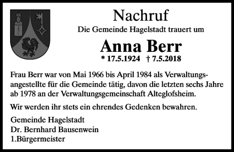 Traueranzeigen von Anna Berr | Mittelbayerische Trauer