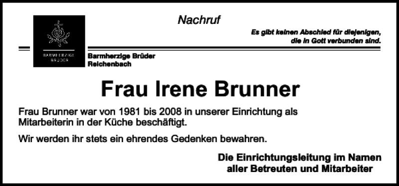 Traueranzeigen von Irene Brunner | Mittelbayerische Trauer