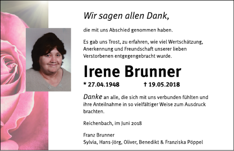 Traueranzeigen von Irene Brunner | Mittelbayerische Trauer